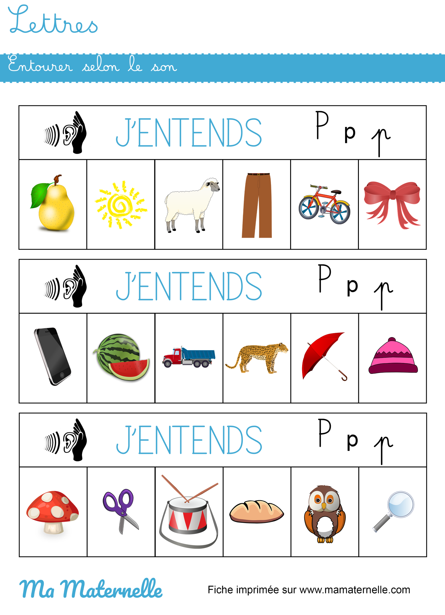 Lettres : entourer selon le son - Ma Maternelle