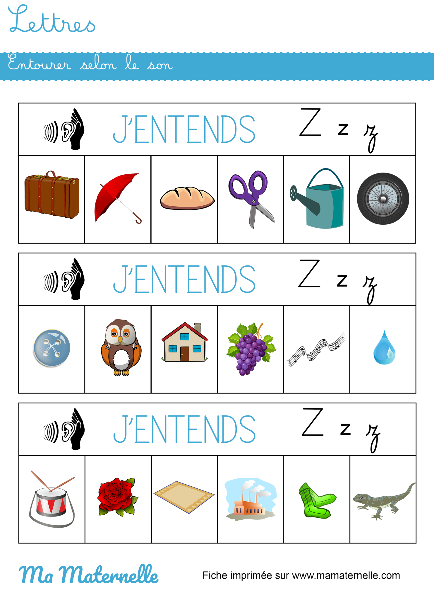 Lettres : entourer selon le son - Ma Maternelle