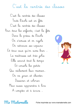 Chanson : c'est la rentrée des classes - Ma Maternelle