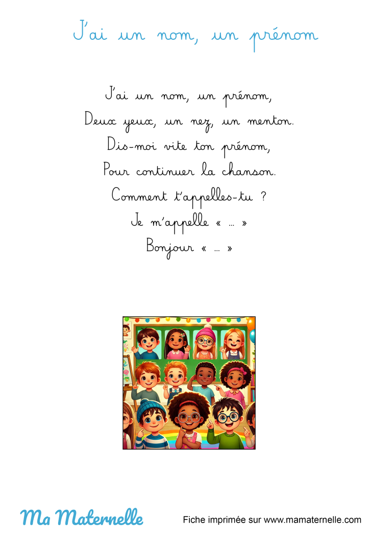 Chanson : j'ai un nom, un prénom - Ma Maternelle