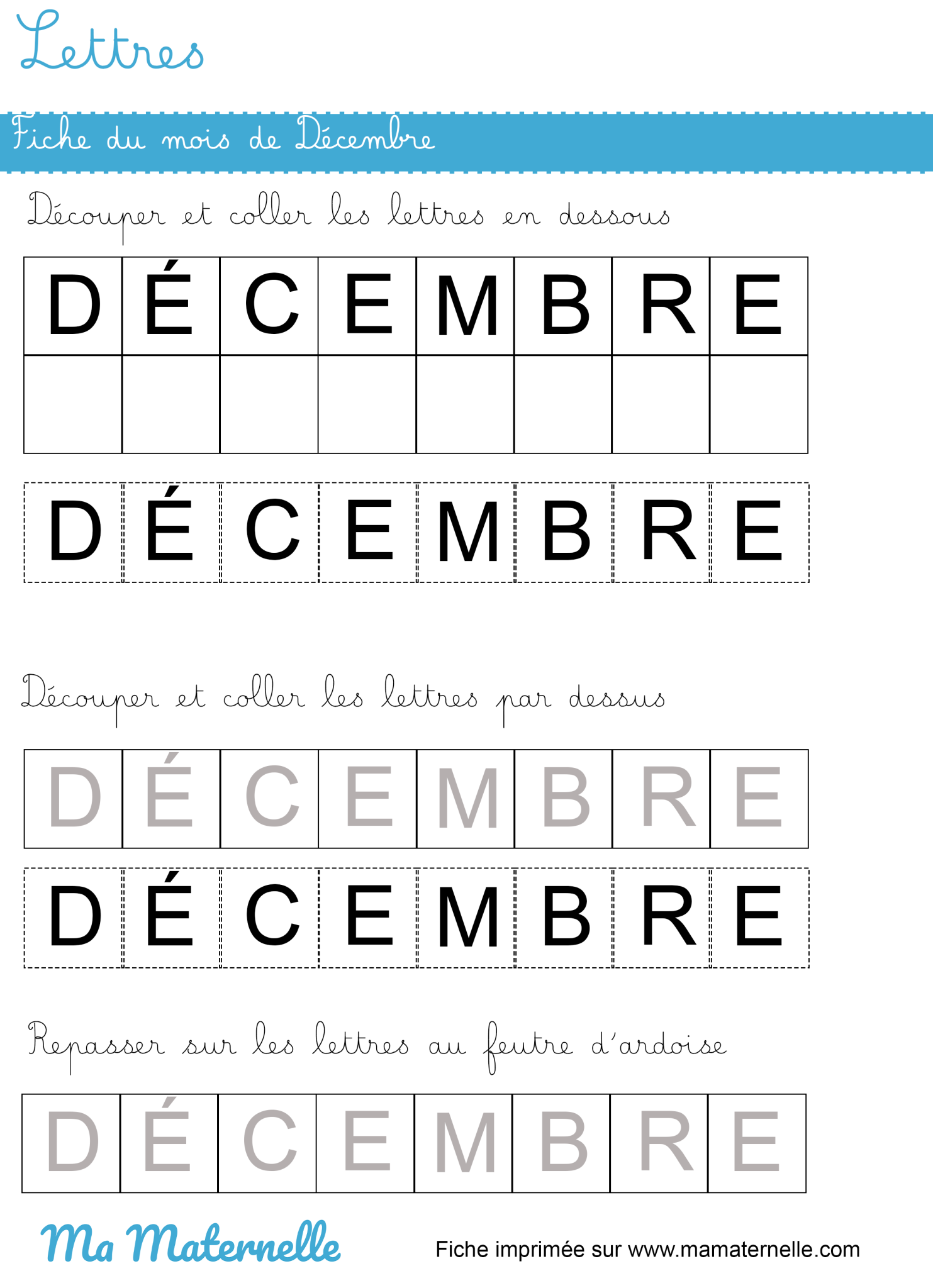 Lettres : fiche du mois de décembre - Ma Maternelle