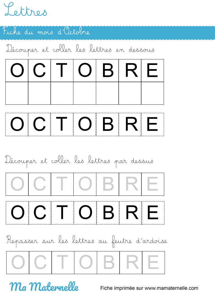 Lettres : fiche du mois d'octobre - Ma Maternelle