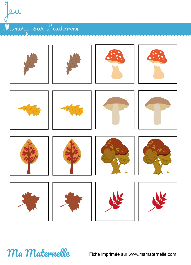 Jeu : memory sur l'automne - Ma Maternelle