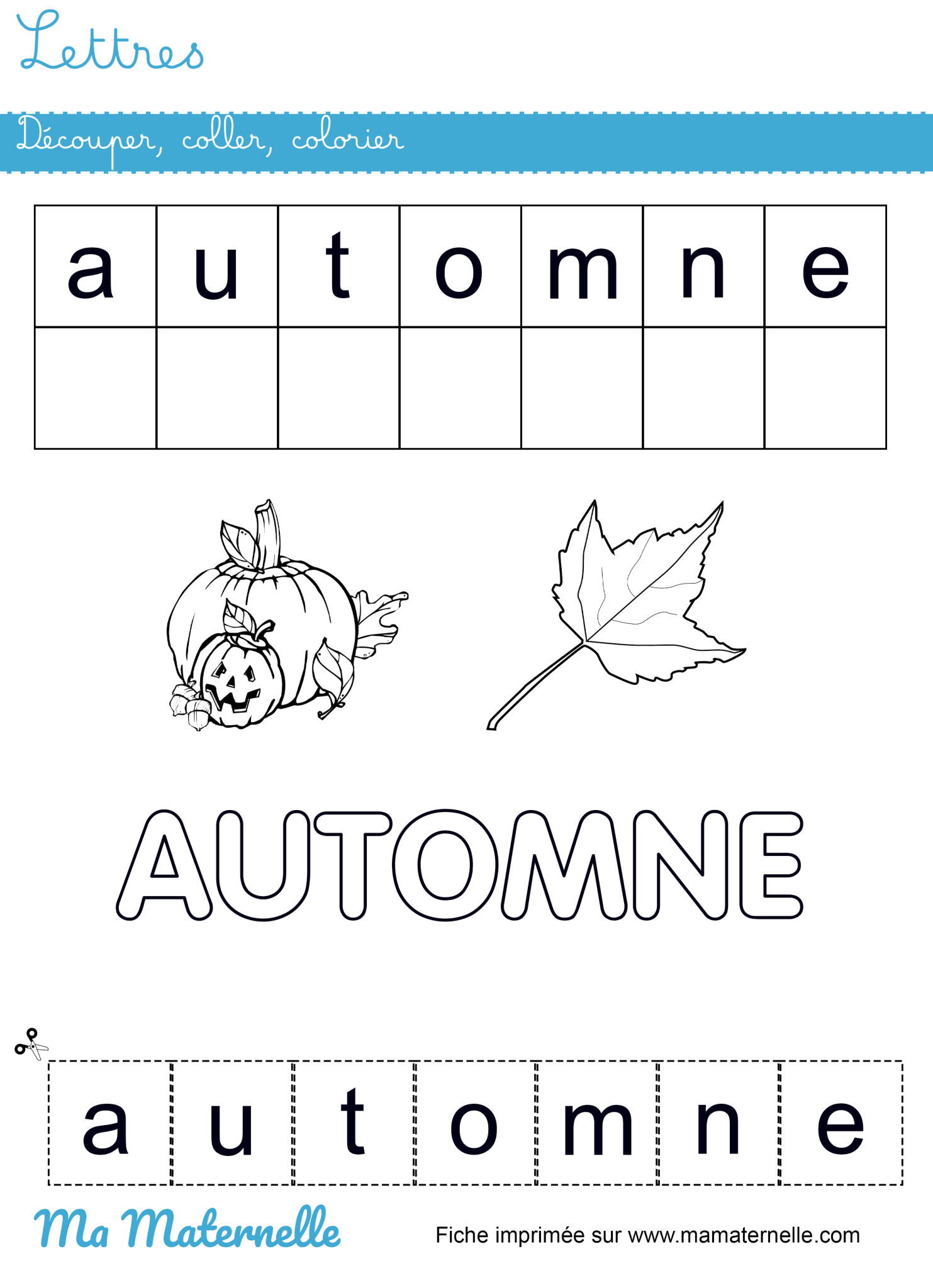 Lettres : découper, coller, colorier - Ma Maternelle