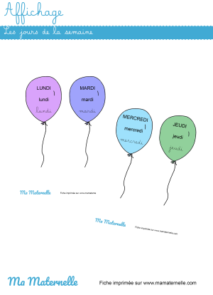 Affichage : les jours de la semaine - Ma Maternelle