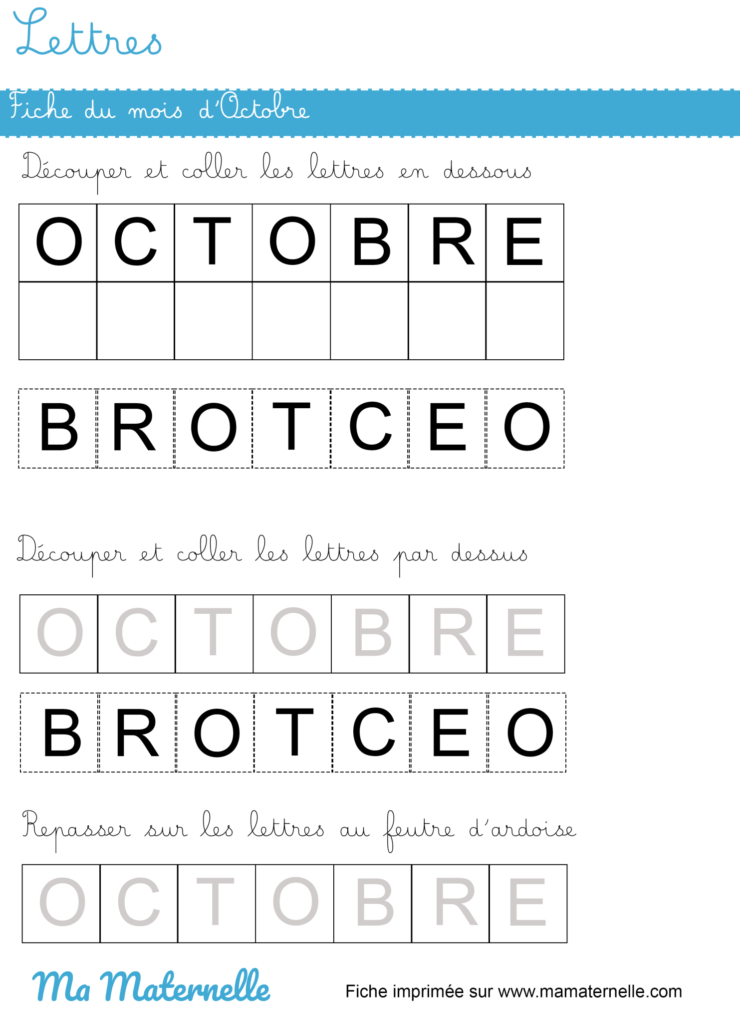 Lettres : fiche du mois d'Octobre - Ma Maternelle