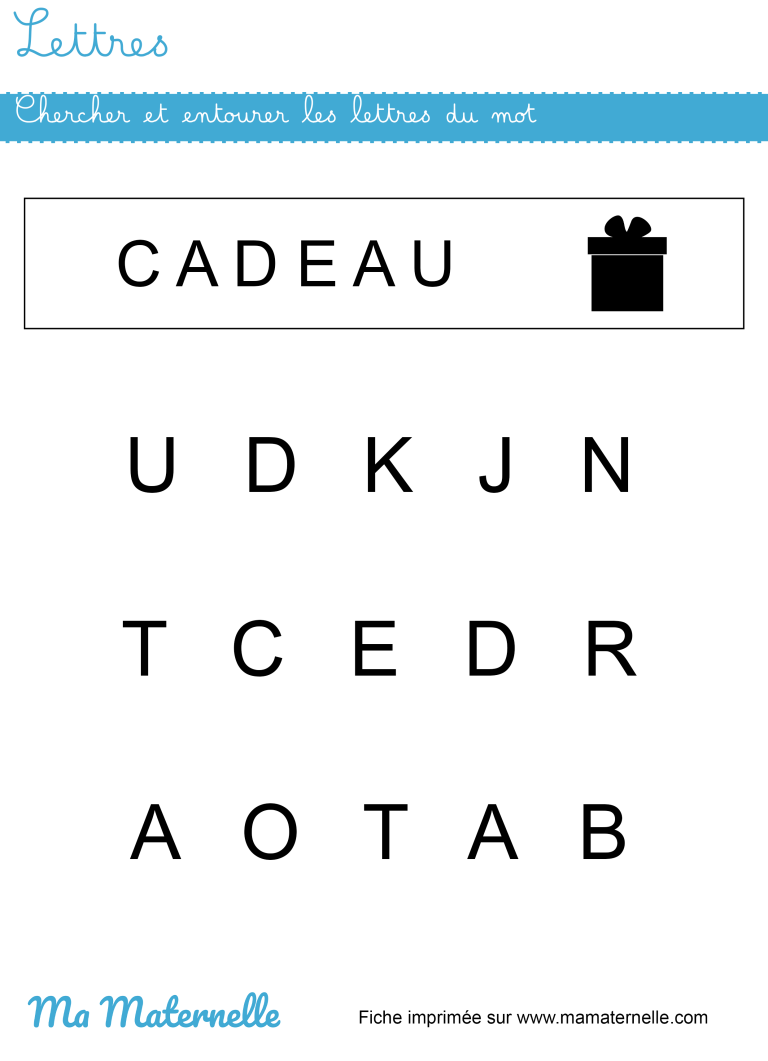Lettres : chercher et entourer les lettres des mots - Ma Maternelle