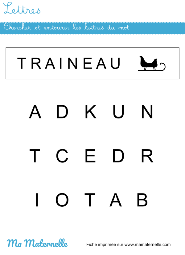 Lettres : chercher et entourer les lettres des mots - Ma Maternelle