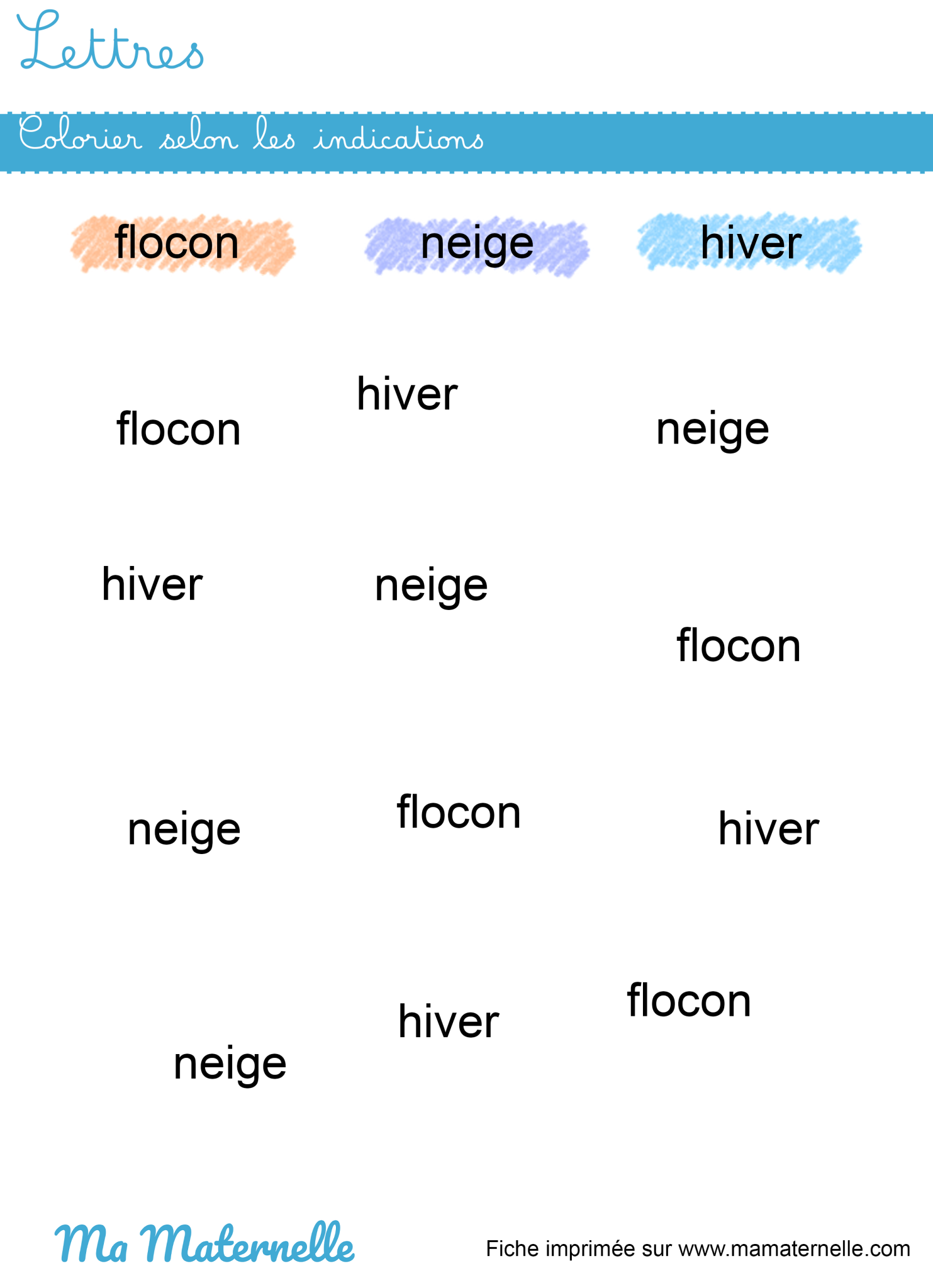 Lettres : colorier selon les indications - Ma Maternelle