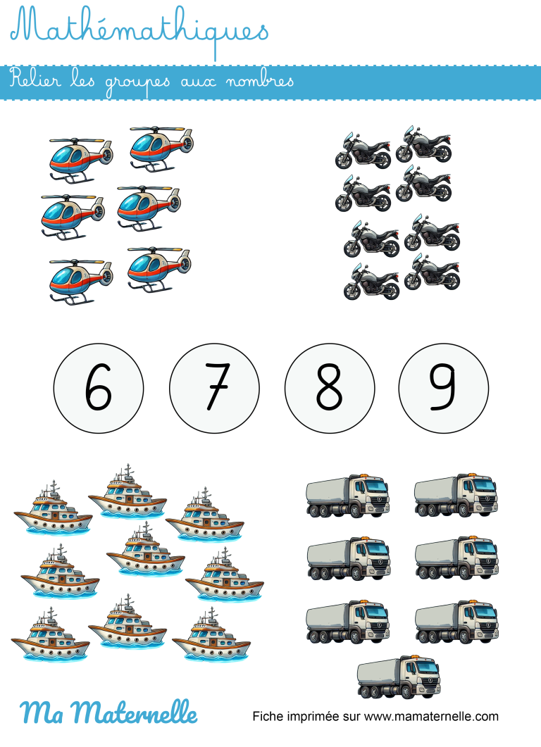 Mathématiques : relier les groupes aux nombres - Ma Maternelle
