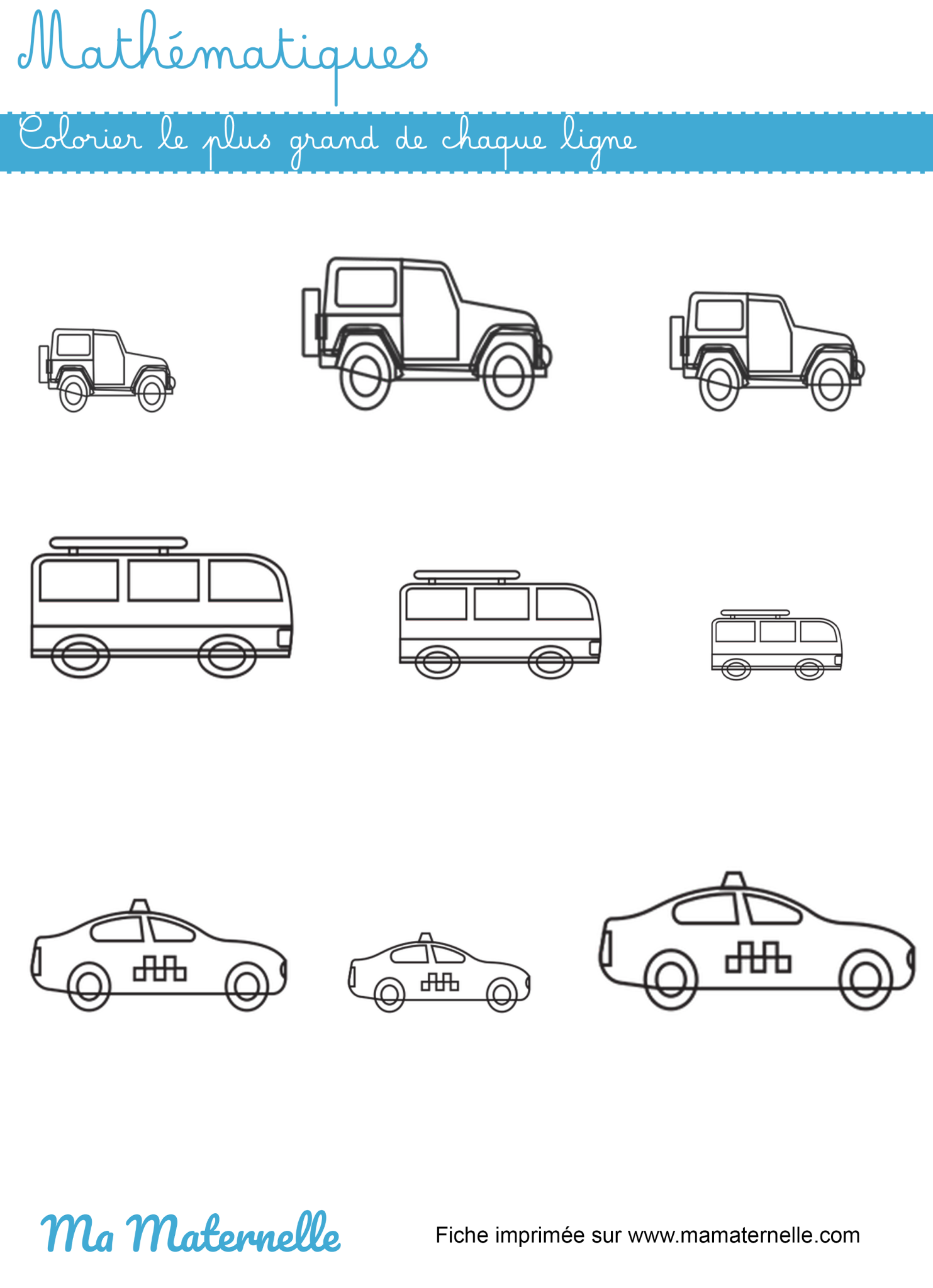 Mathématiques : colorier le plus grand de chaque ligne - Ma Maternelle