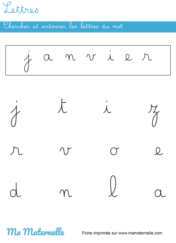 Lettres : chercher et entourer les lettres des mots - Ma Maternelle