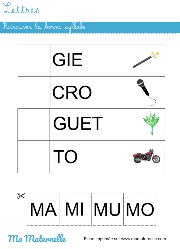 Lettres : retrouver les syllabes - Ma Maternelle