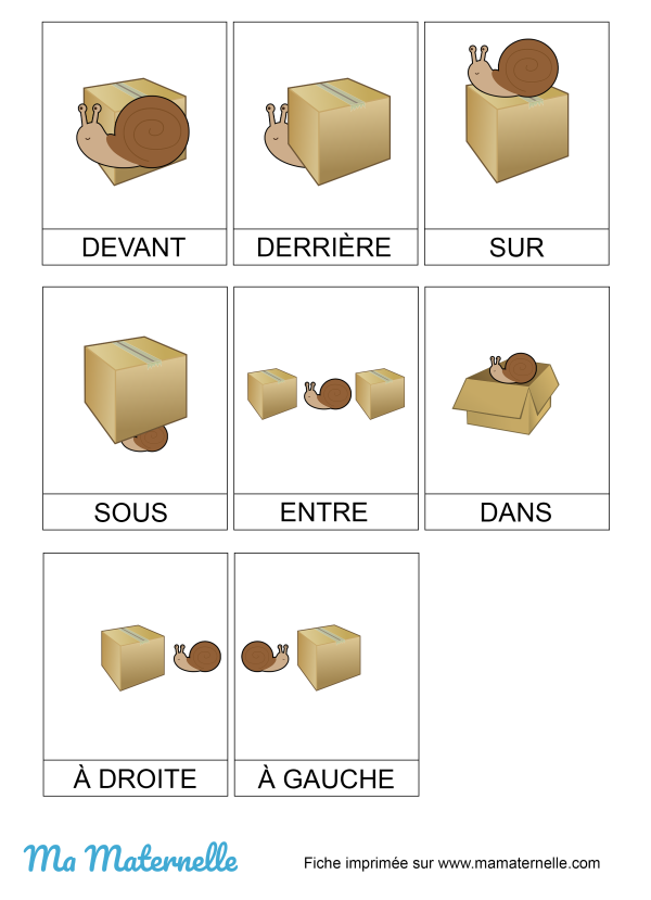 Cartes de nomenclature : prépositions de lieu - Ma Maternelle