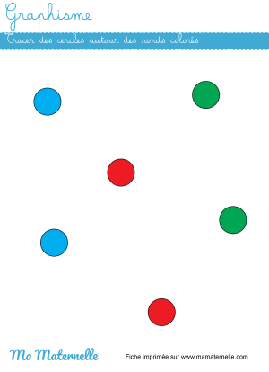 Graphisme : tracer des cercles autour des ronds colorés - Ma Maternelle