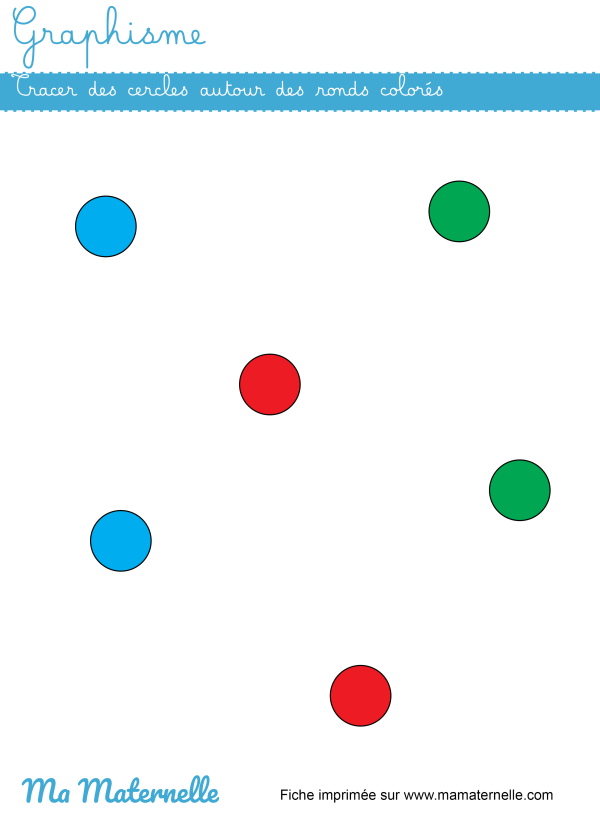 Graphisme : tracer des cercles autour des ronds colorés - Ma Maternelle