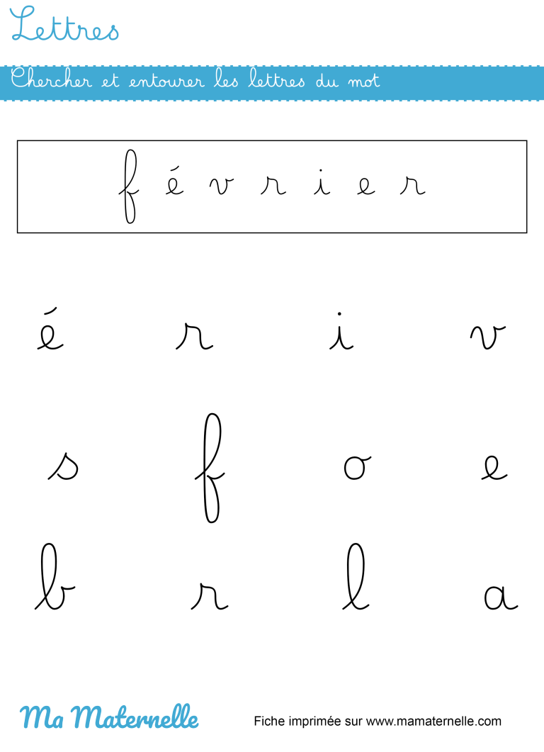 Lettres : chercher et entourer les lettres du mot - Ma Maternelle