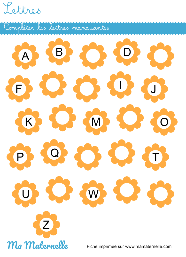 Lettres : compléter les lettres manquantes - Ma Maternelle