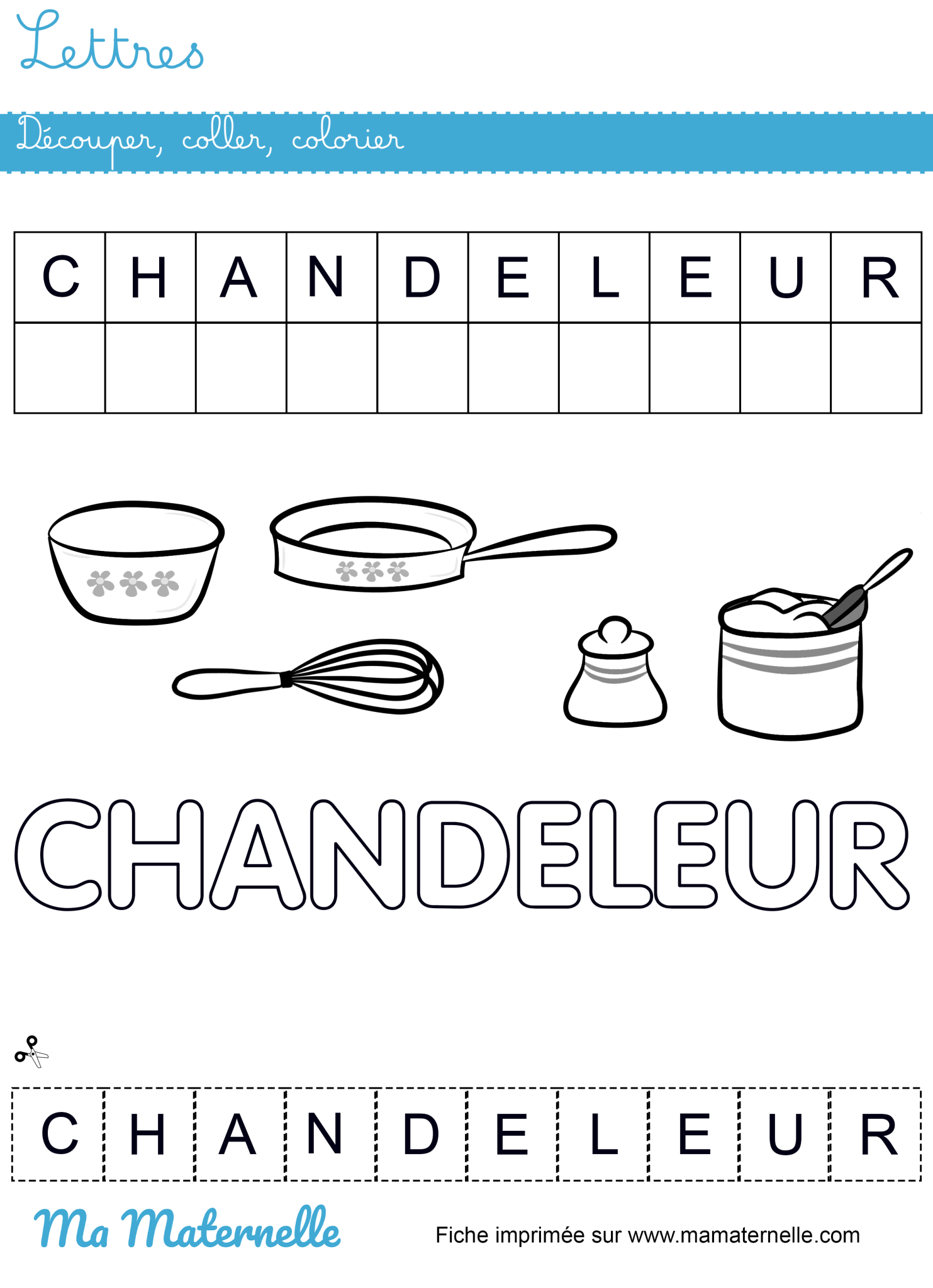 Lettres : découper, coller, colorier - Ma Maternelle