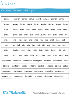 Lettres : entourer les mots identiques - Ma Maternelle