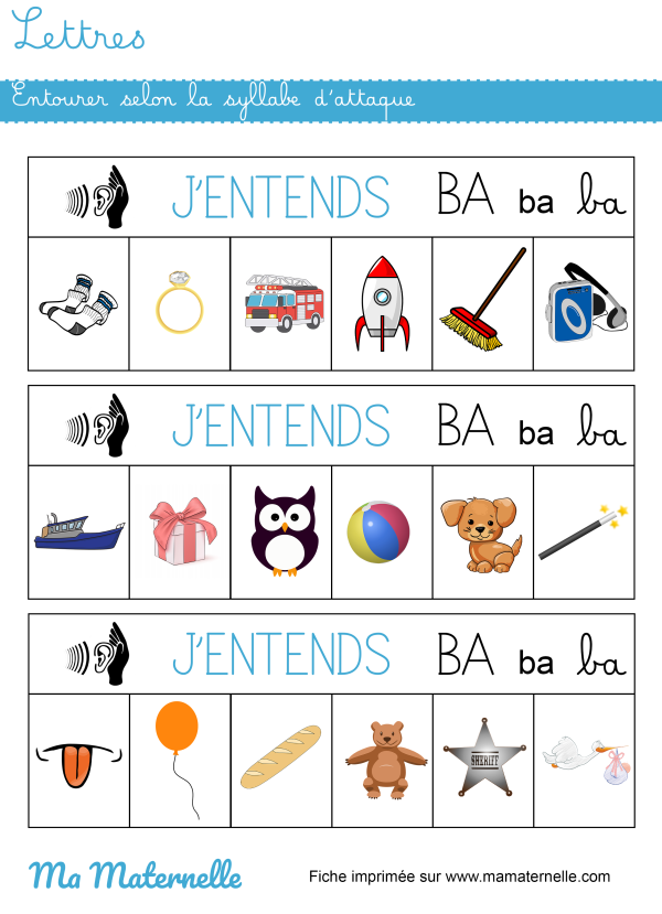Lettres : entourer selon la syllabe d'attaque - Ma Maternelle