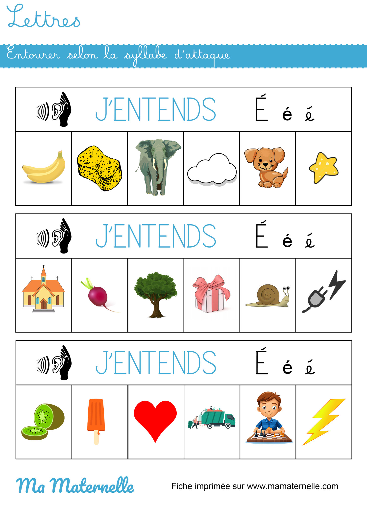 Lettres : entourer selon la syllabe d'attaque - Ma Maternelle