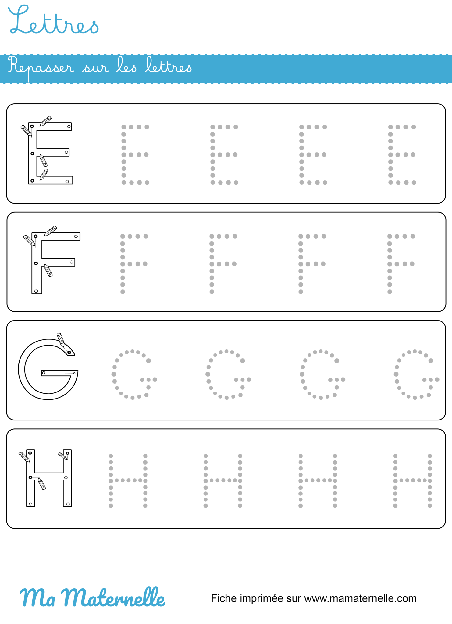 Lettres : repasser sur les lettres - Ma Maternelle