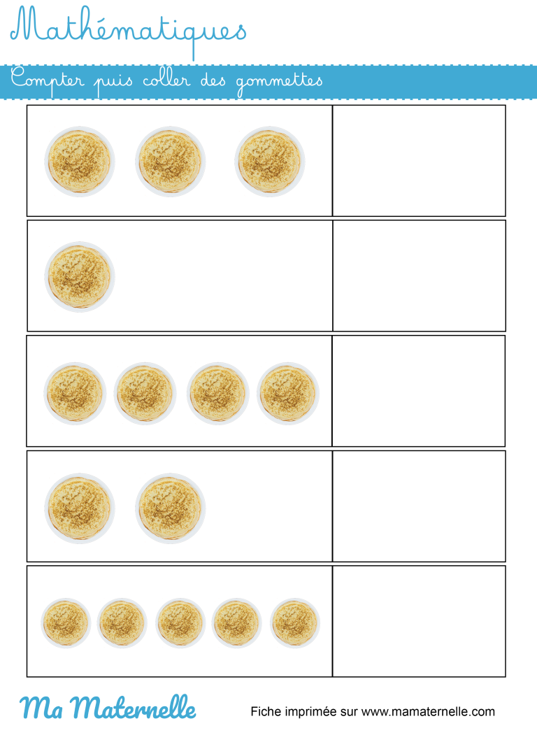 Mathématiques : compter puis coller des gommettes - Ma Maternelle