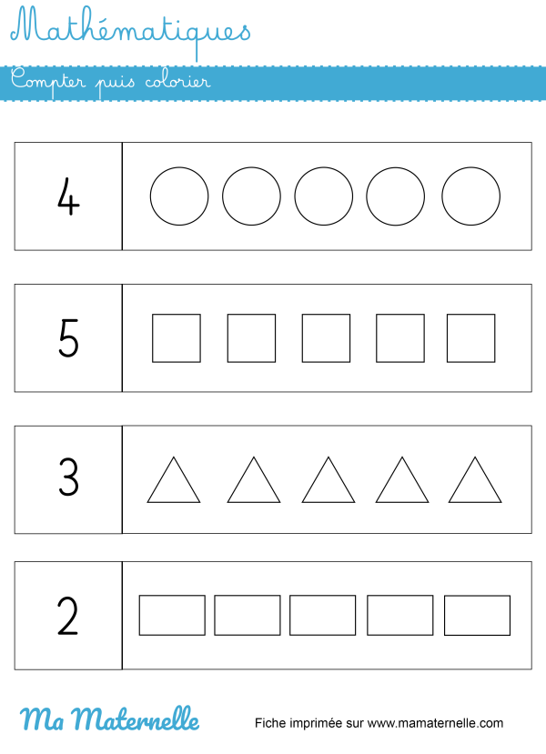 Mathématiques : compter puis colorier - Ma Maternelle