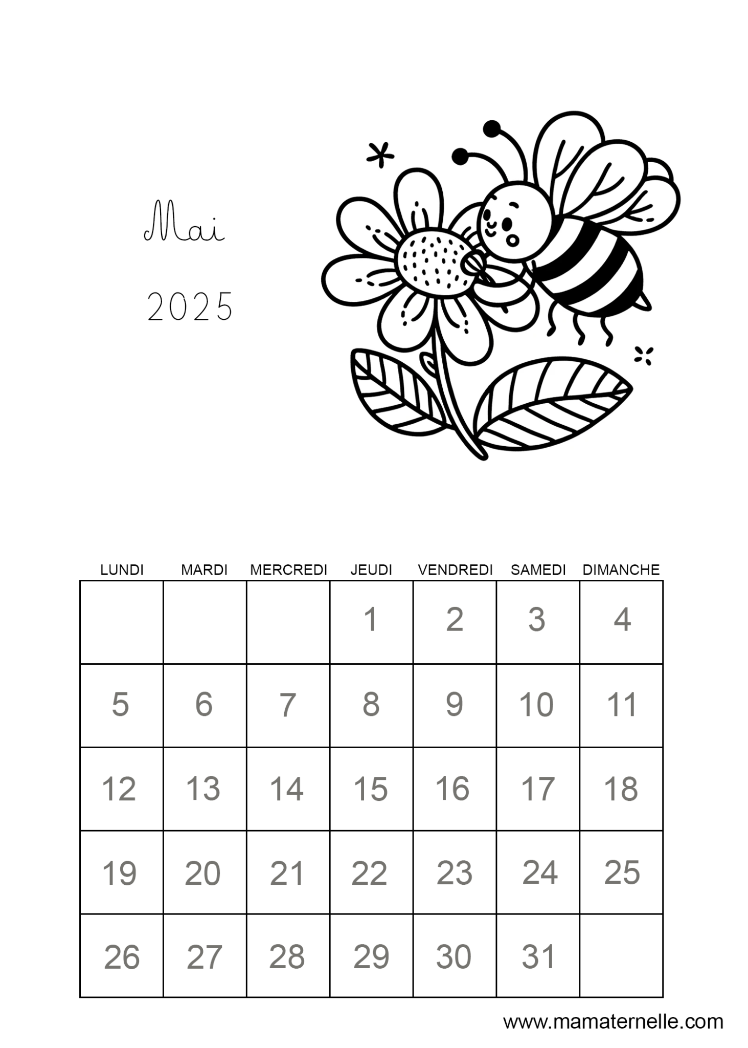 Calendrier vierge Août 2025 - Ma Maternelle