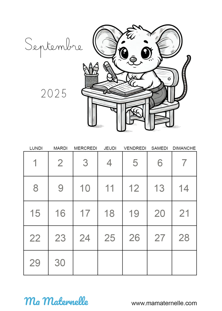 Calendriers à colorier 2025-2026 - Ma Maternelle