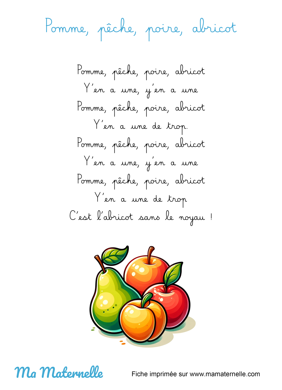 Chanson : Pomme, pêche, poire, abricot - Ma Maternelle
