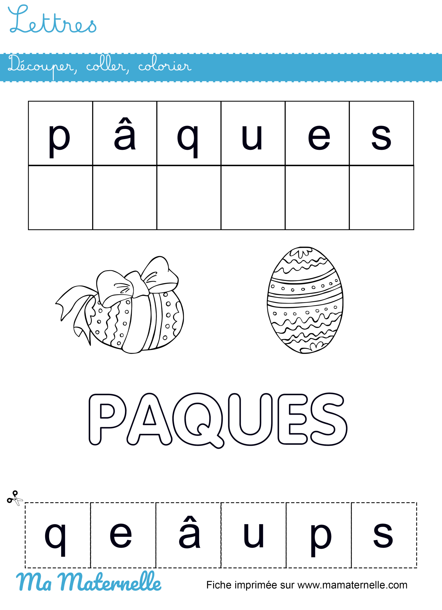 Lettres : découper, coller, colorier - Ma Maternelle