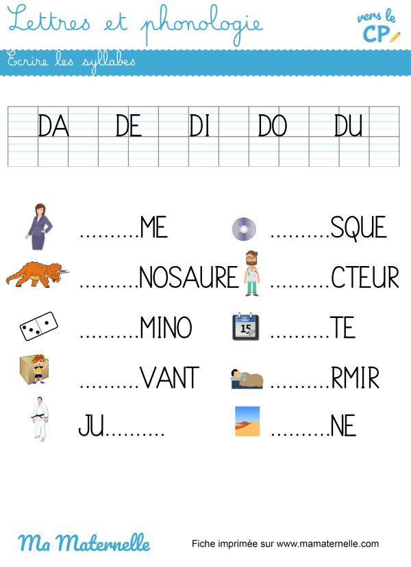 Lettres et phonologie : écrire les syllabes - Ma Maternelle
