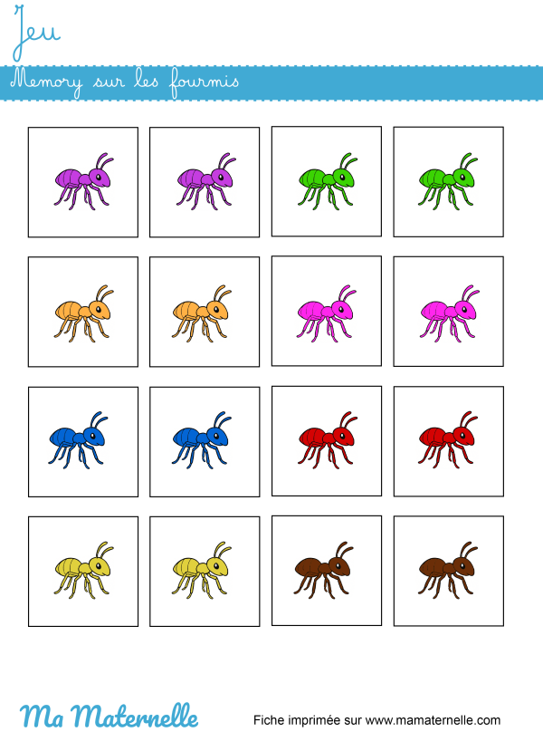 Jeu : memory sur les fourmis - Ma Maternelle