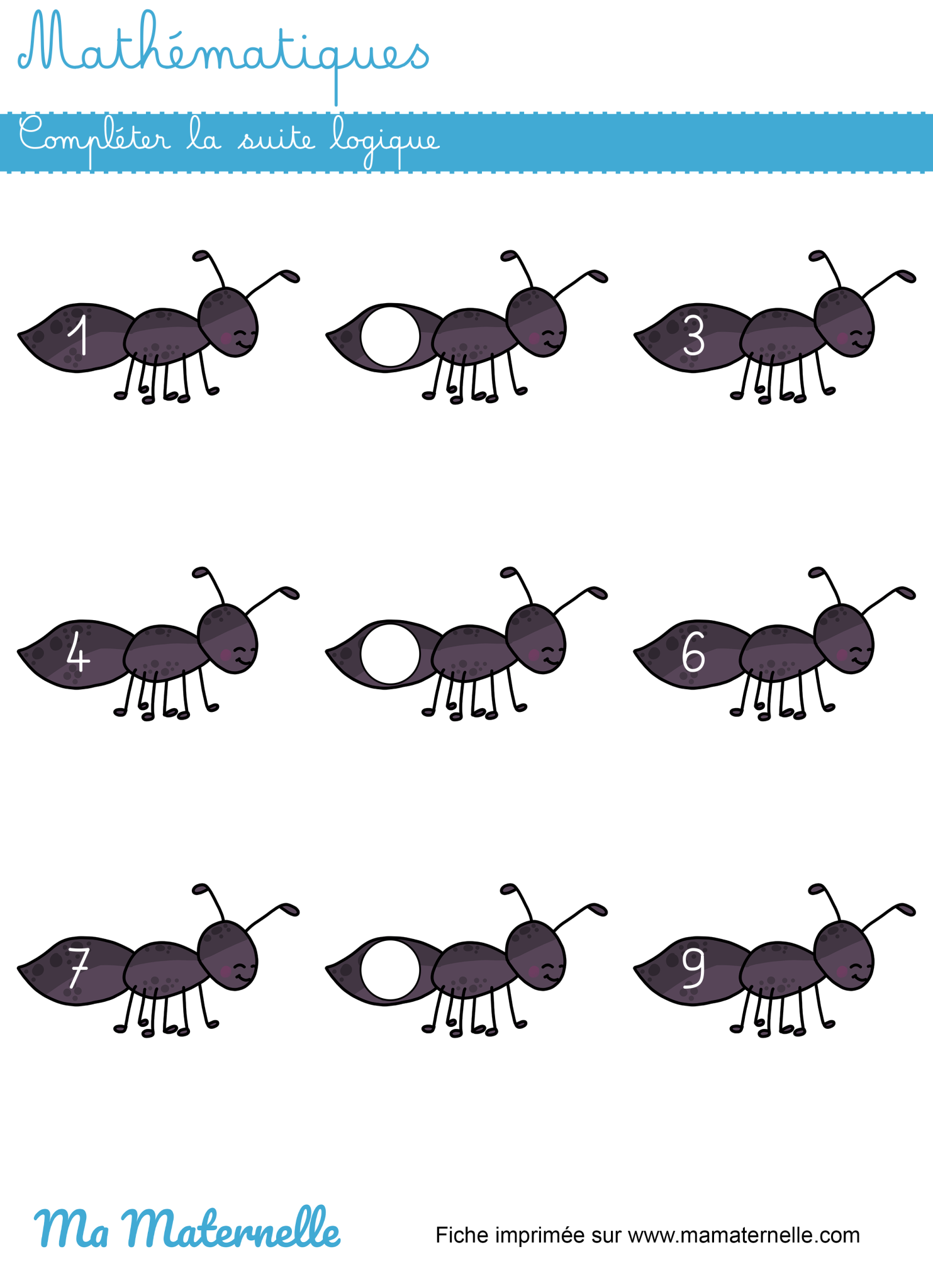 Mathématiques : compléter la suite logique - Ma Maternelle