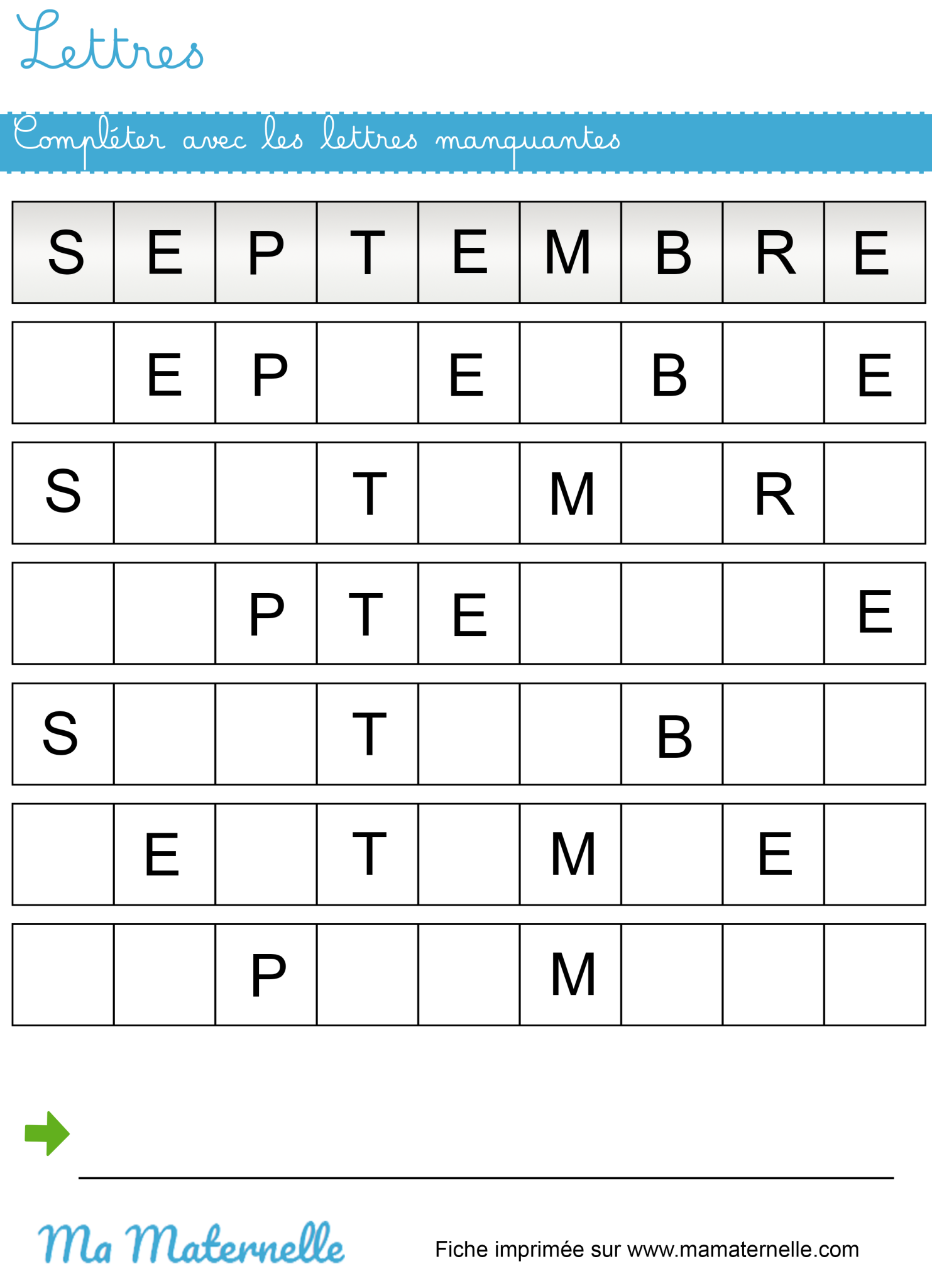 Lettres : compléter avec les lettres manquantes - Ma Maternelle