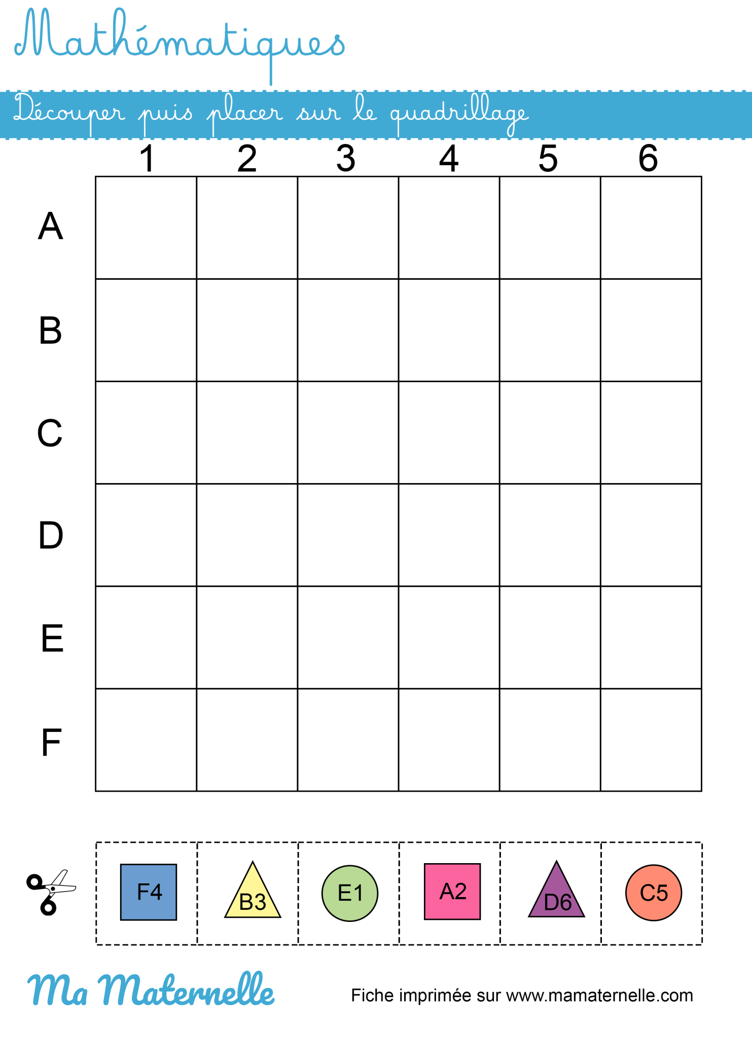 Mathématiques : découper puis placer sur le quadrillage - Ma Maternelle