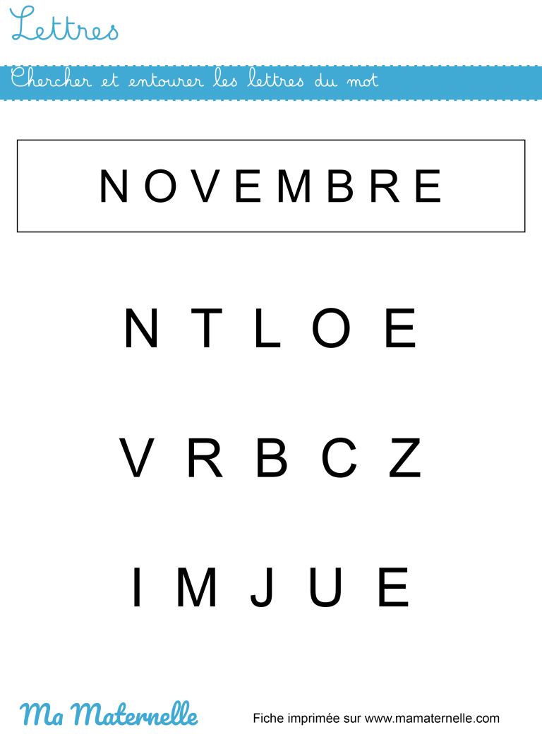 Lettres : chercher et entourer les lettres du mot - Ma Maternelle