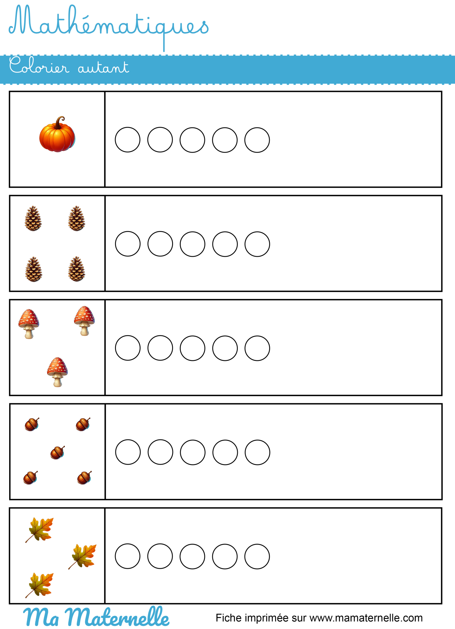 Mathématiques : colorier autant - Ma Maternelle