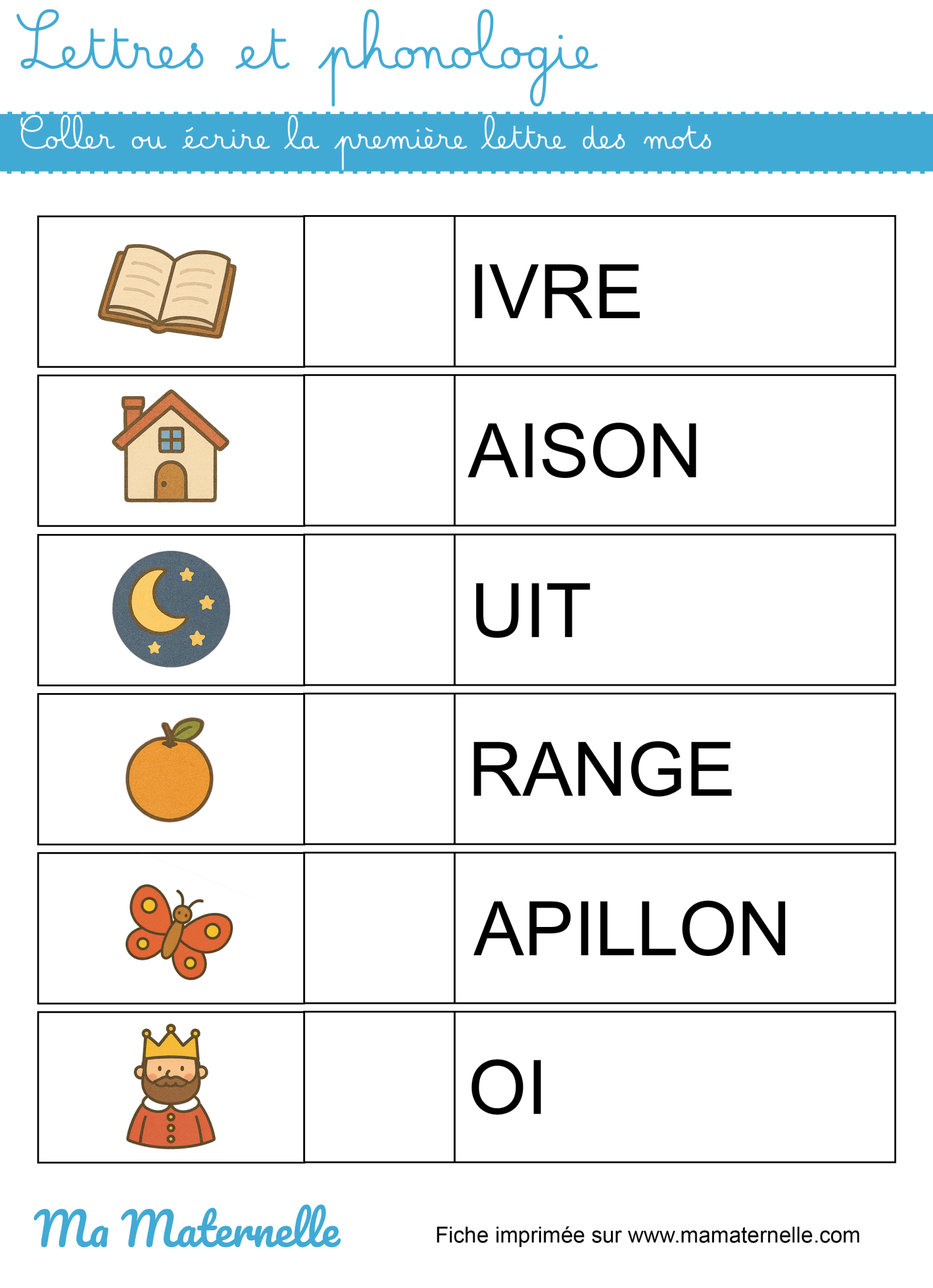 Lettres et phonologie : coller ou écrire la première lettre des mots ...