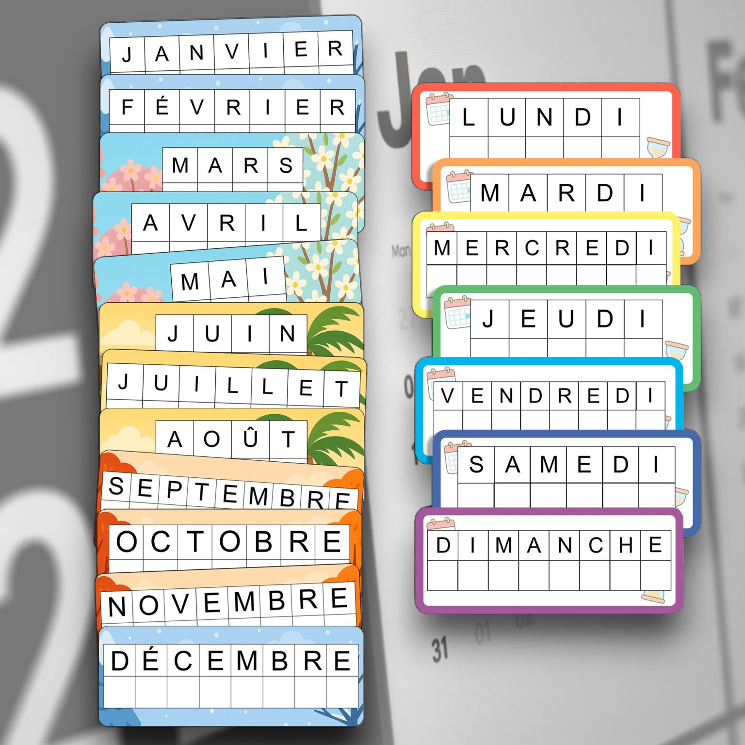 Cartes d'écriture : Mois & jours - Ma Maternelle