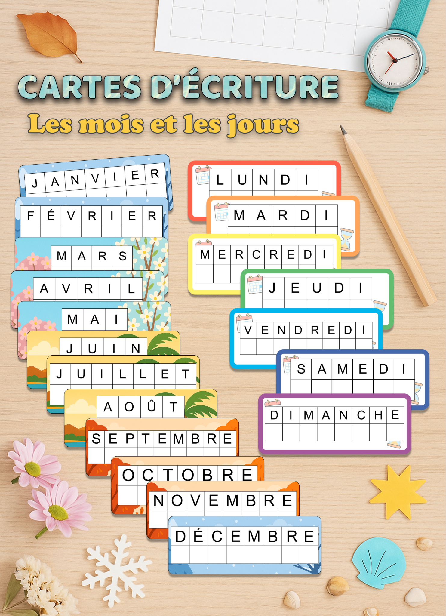 Cartes d'écriture : Mois & jours - Ma Maternelle