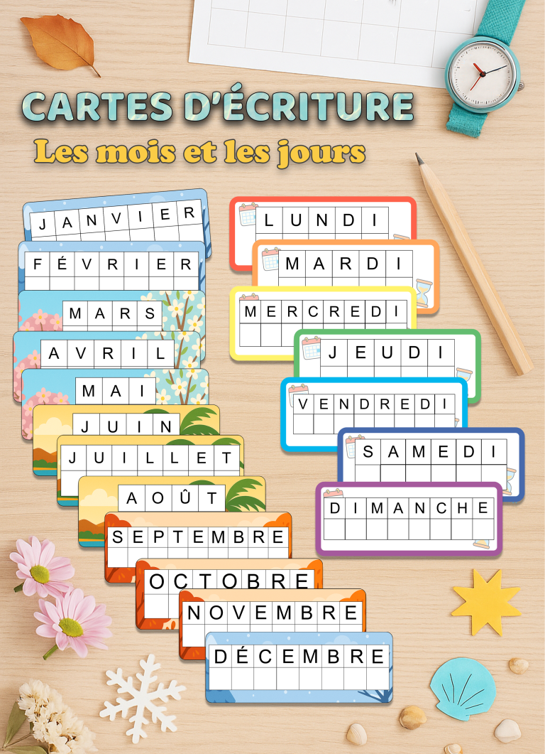 Cartes d'écriture : Mois & jours - Ma Maternelle