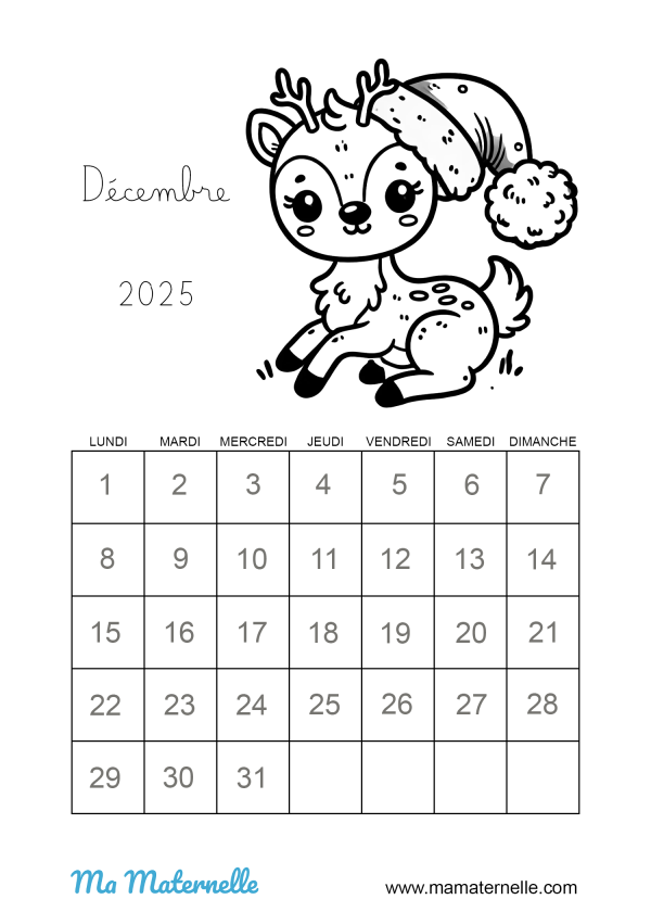 Calendrier coloriage Décembre 2025 - Ma Maternelle