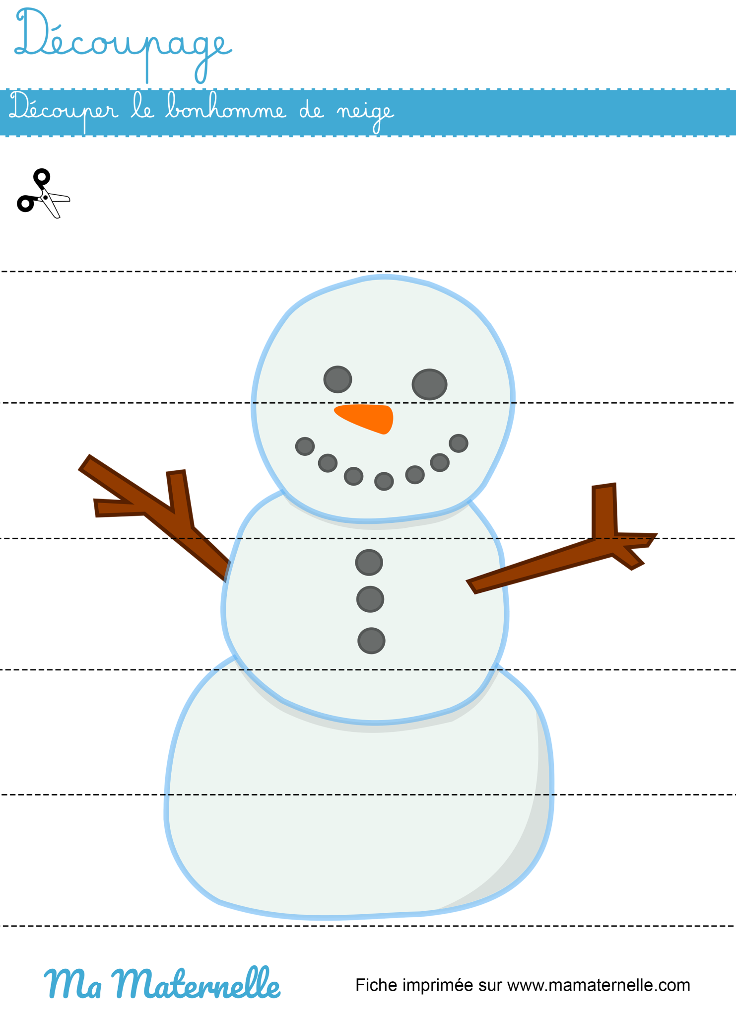 Découpage : découper le bonhomme de neige - Ma Maternelle