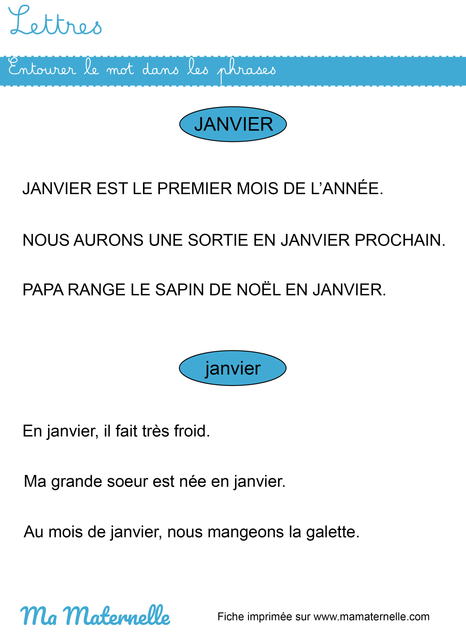 Lettres : entourer le mot dans les phrases - Ma Maternelle