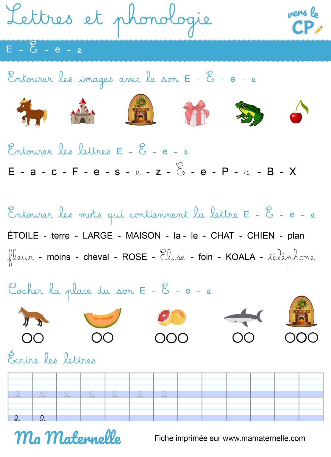 Lettres et phonologie : la fiche du E - Ma Maternelle