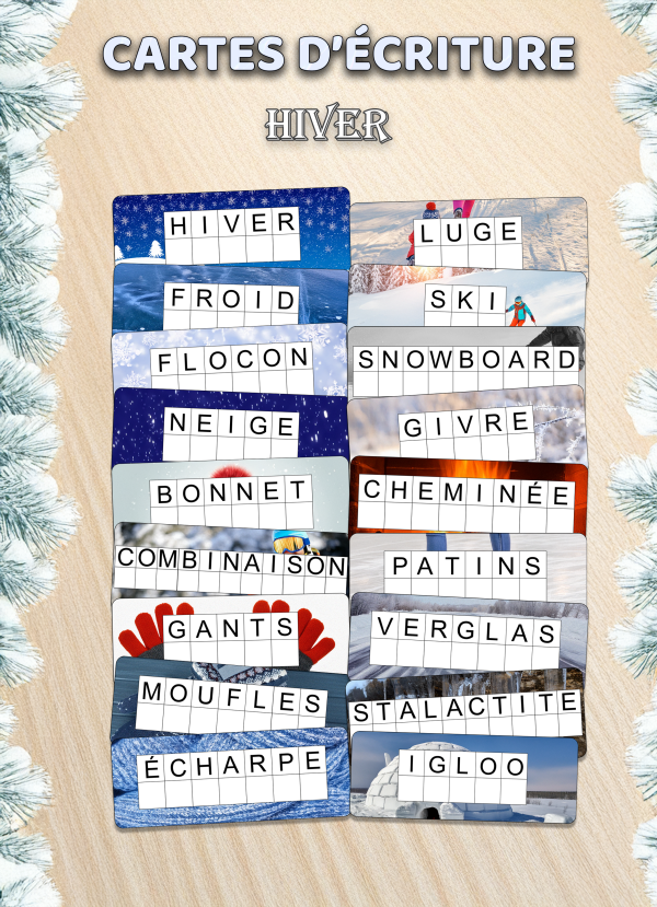Cartes d'écriture : Hiver - Ma Maternelle