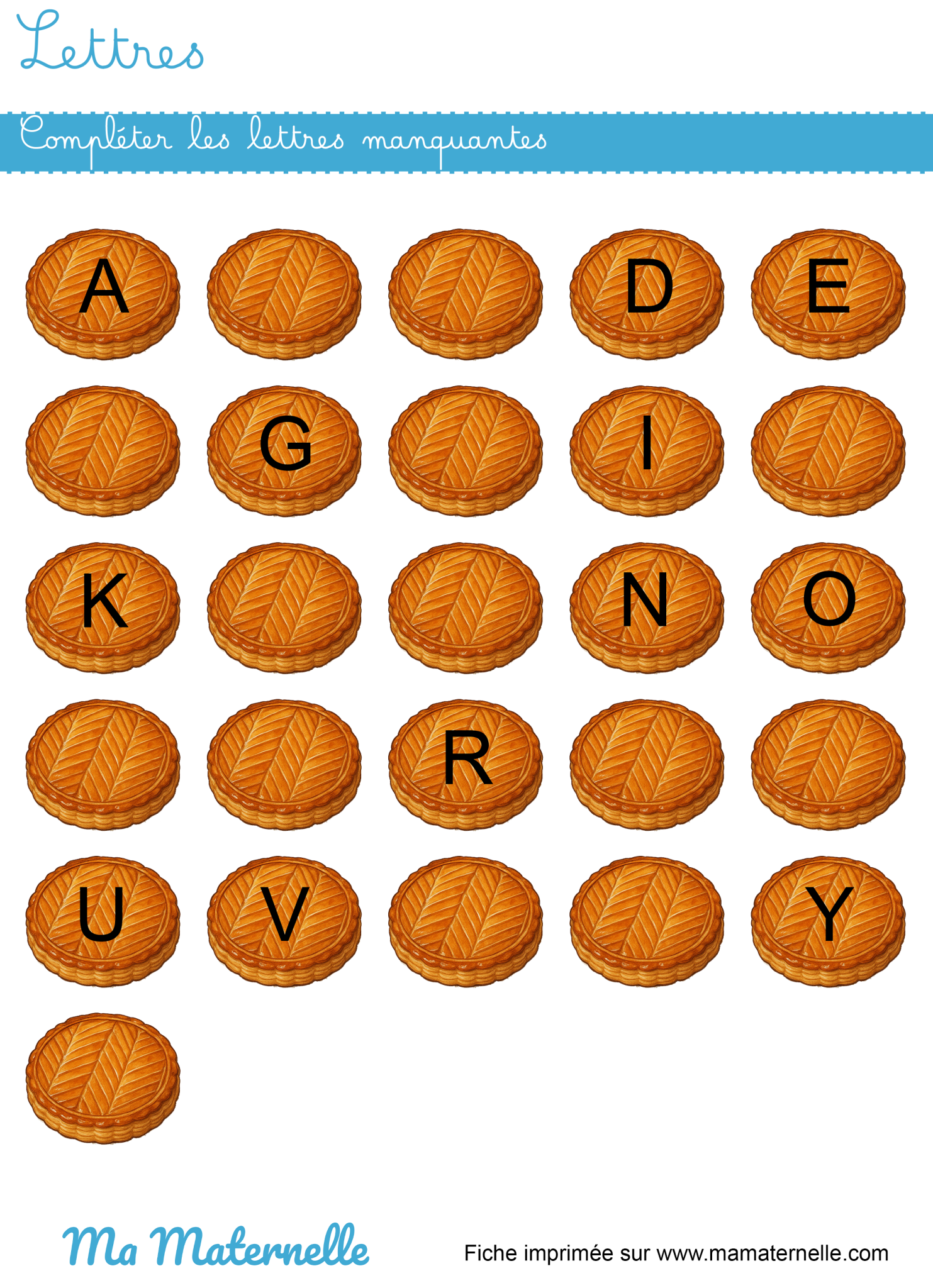 Lettres : compléter les lettres manquantes - Ma Maternelle